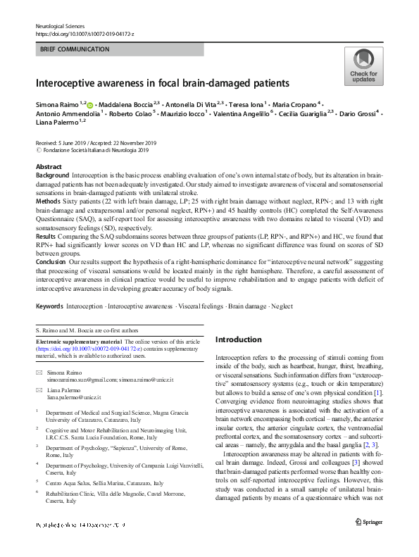 (PDF) Interoceptive awareness in focal brain-damaged patients
