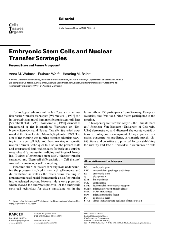 (PDF) Embryonic Stem Cells and Nuclear Transfer Strategies | Eckhard ...