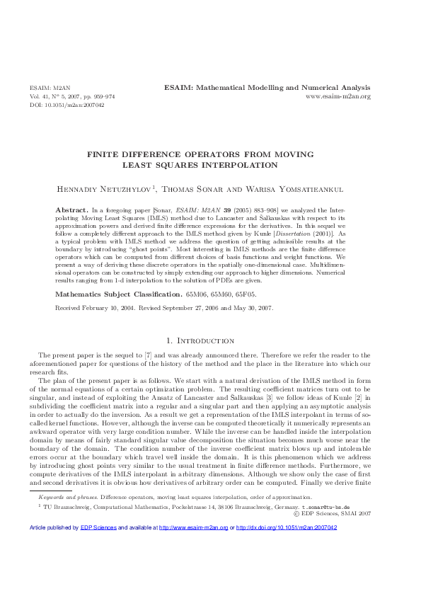 (PDF) Finite difference operators from moving least squares interpolation