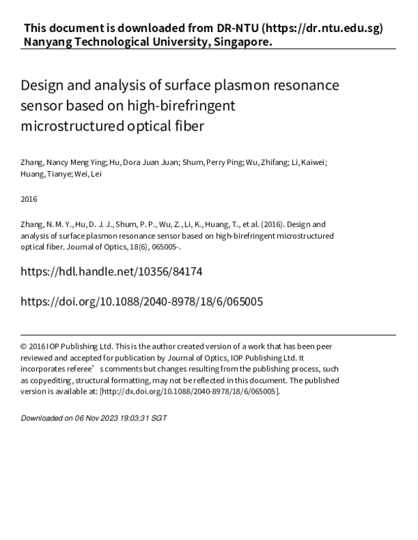 (PDF) Design and analysis of surface plasmon resonance sensor based on high-birefringent ...