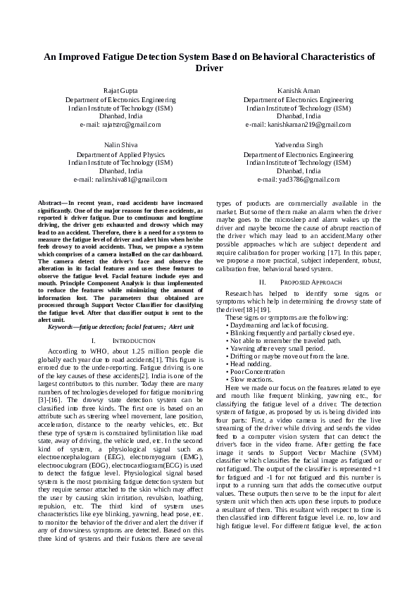 (PDF) An improved fatigue detection system based on behavioral characteristics of driver
