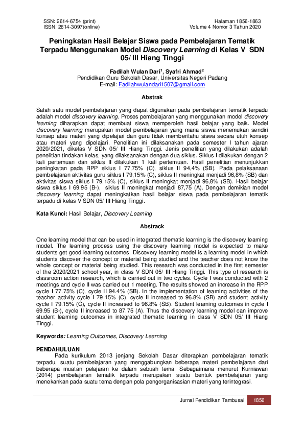 (PDF) Peningkatan Hasil Belajar Siswa pada Pembelajaran Tematik Terpadu Menggunakan Model ...