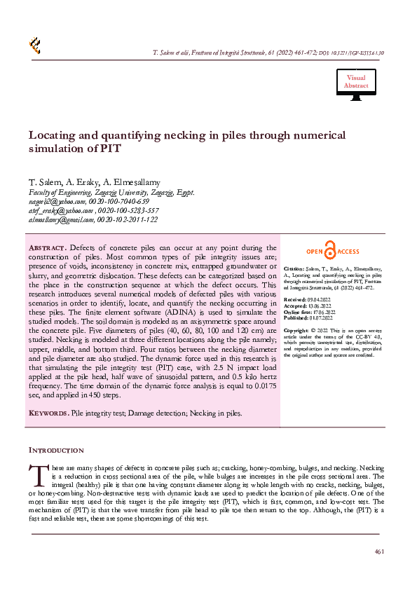 (PDF) Locating and Quantifying Necking in Piles Through Numerical ...