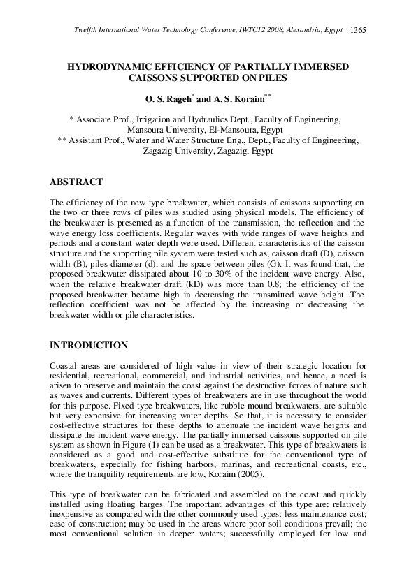 (PDF) Hydrodynamic efficiency of partially immersed caissons supported on piles