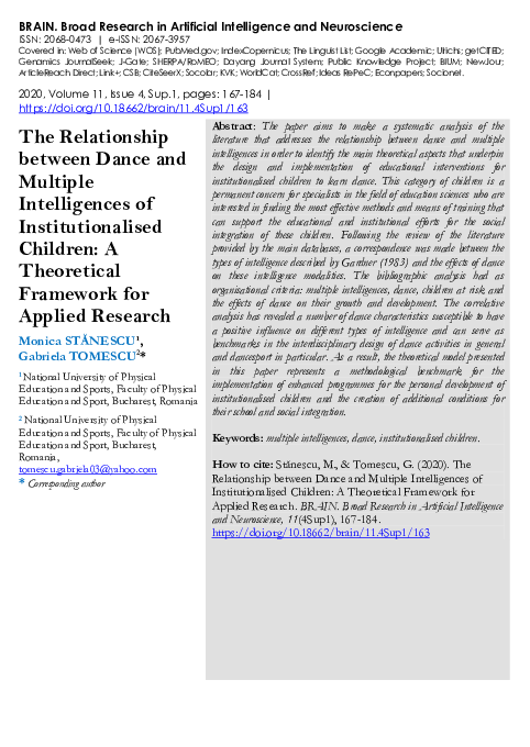 (PDF) The Relationship between Dance and Multiple Intelligences of Institutionalised Children: A ...