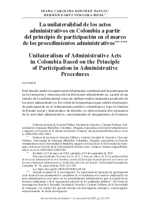 (PDF) La unilateralidad de los actos administrativos en Colombia a ...
