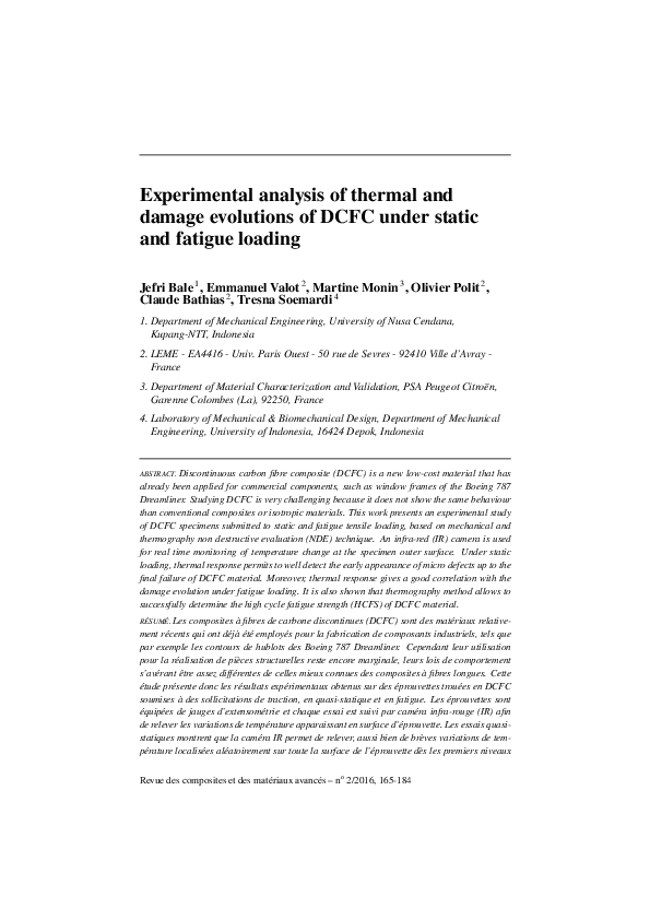 (PDF) Experimental analysis of thermal and damage evolutions of DCFC ...