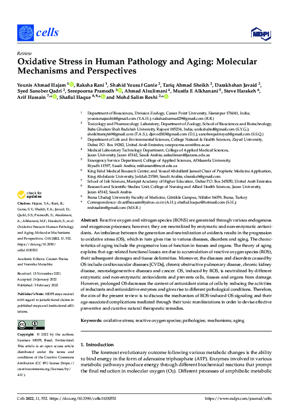 (PDF) Oxidative Stress in Human Pathology and Aging: Molecular Mechanisms and Perspectives