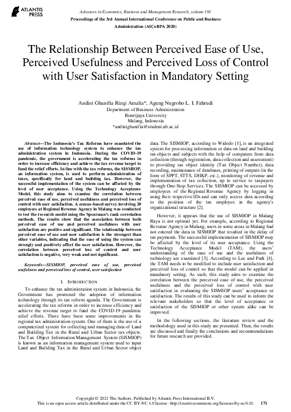 (PDF) The Relationship Between Perceived Ease of Use, Perceived Usefulness and Perceived Loss of ...