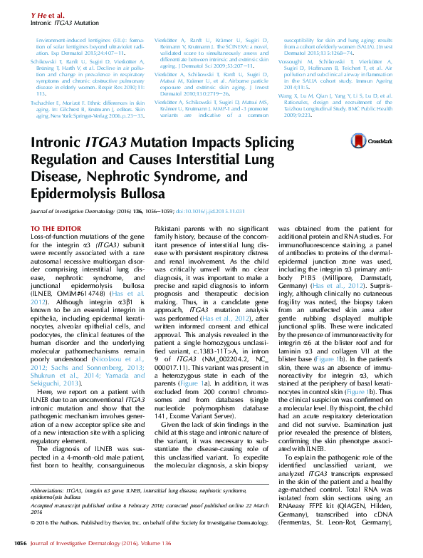 (PDF) Intronic ITGA3 Mutation Impacts Splicing Regulation and Causes ...