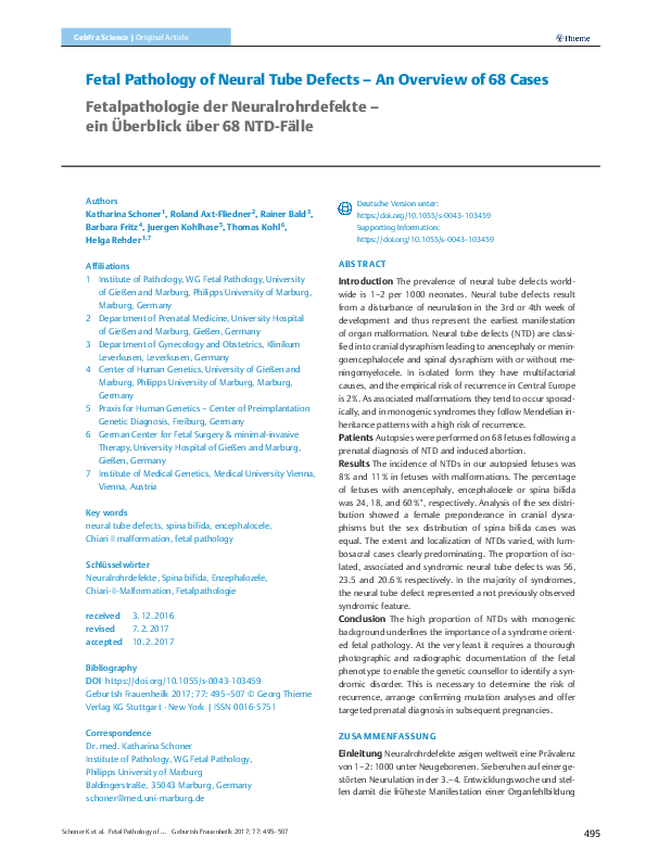 (PDF) Fetal Pathology of Neural Tube Defects - An Overview of 68 Cases