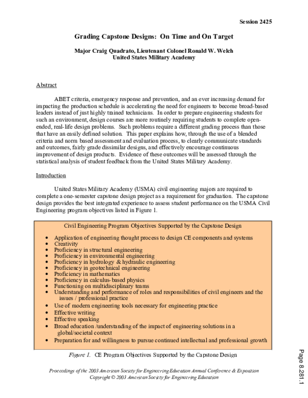 (PDF) Capstone Design Grading On Time And On Target | Craig Quadrato ...