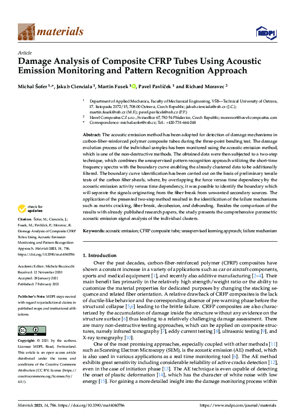 (PDF) Damage Analysis of Composite CFRP Tubes Using Acoustic Emission Monitoring and Pattern ...
