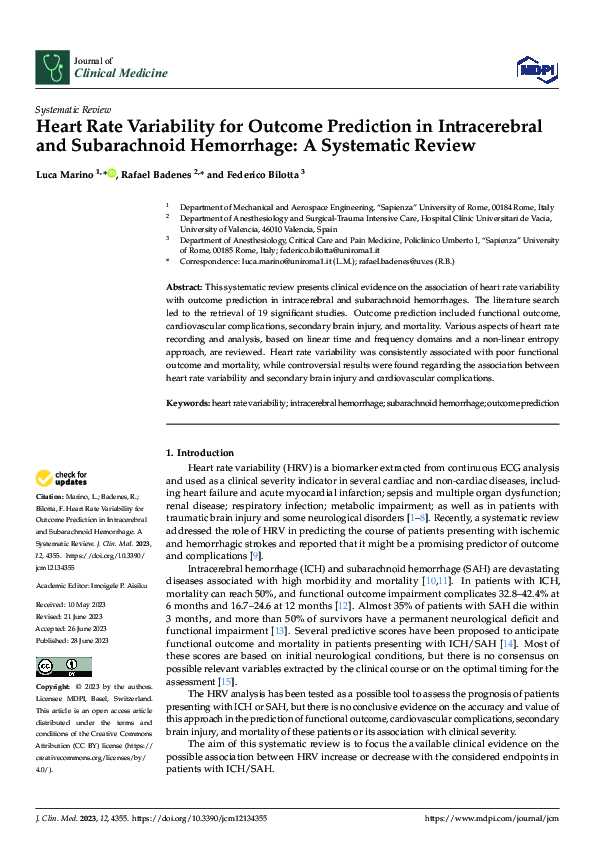 (PDF) Heart Rate Variability for Outcome Prediction in Intracerebral and Subarachnoid Hemorrhage ...
