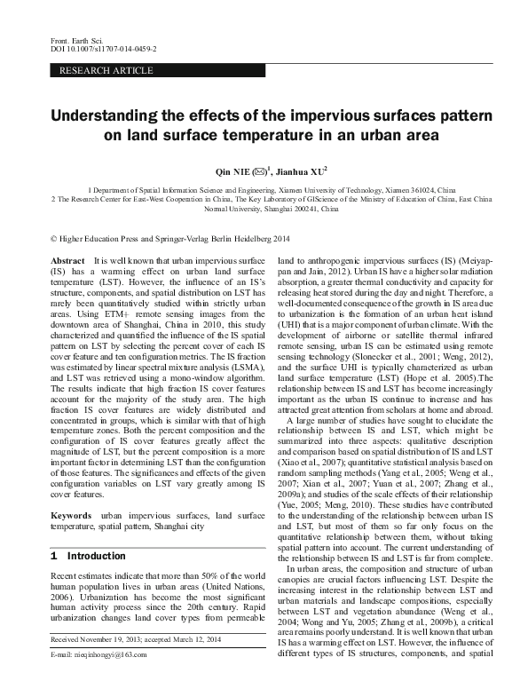 (PDF) Understanding the effects of the impervious surfaces pattern on land surface temperature ...