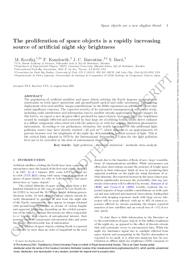 (PDF) The proliferation of space objects is a rapidly increasing source ...