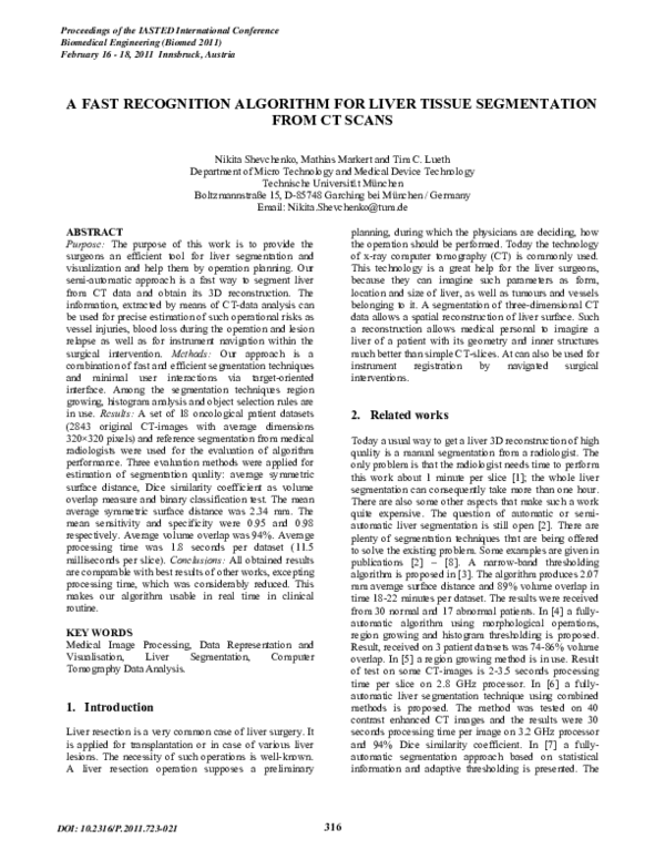 Pdf A Fast Recognition Algorithm For Liver Tissue Segmentation From