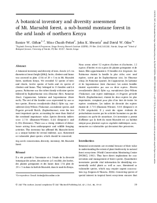 (PDF) A botanical inventory and diversity assessment of Mt. Marsabit ...