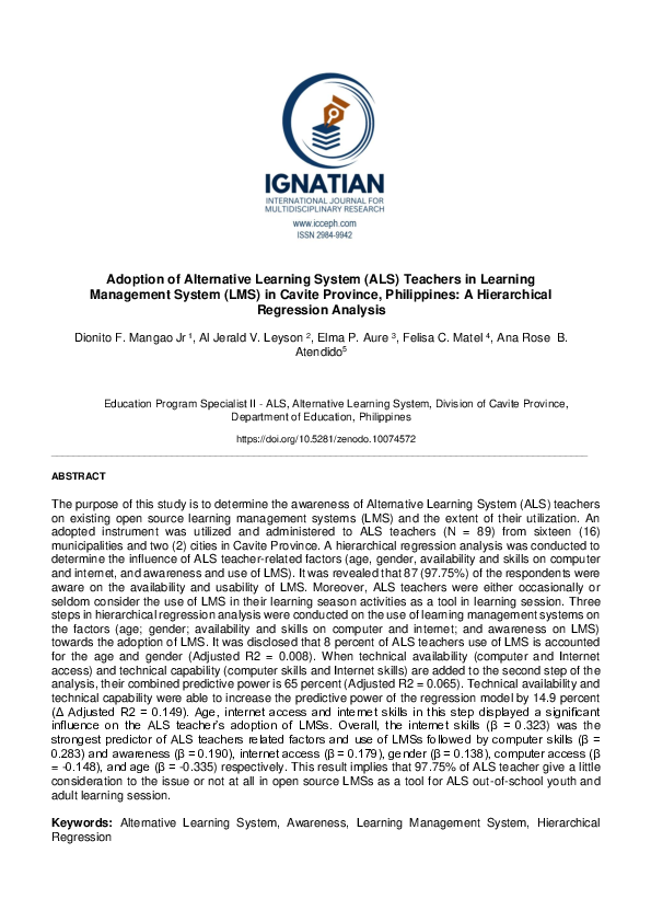 (PDF) Adoption of Alternative Learning System (ALS) Teachers in Learning Management System (LMS ...