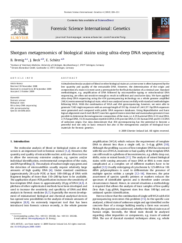 (PDF) Shotgun metagenomics of biological stains using ultra-deep DNA ... (PDF) Shotgun metagenomics of biological stains using ultra-deep DNA ...