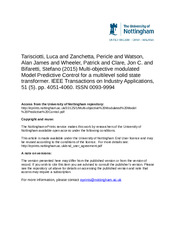 Pdf Multiobjective Modulated Model Predictive Control For A Multilevel Solid State Transformer