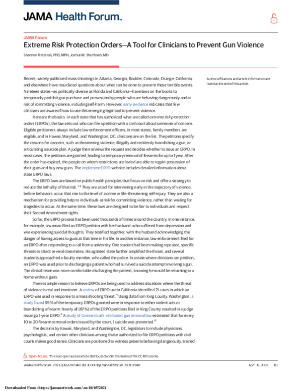 (PDF) Extreme Risk Protection Orders—A Tool for Clinicians to Prevent ...