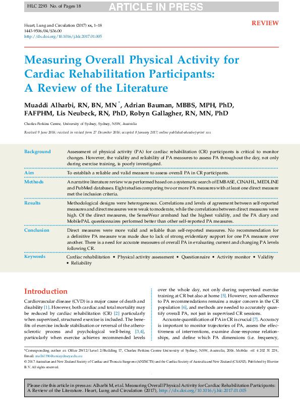 (PDF) Measuring Overall Physical Activity for Cardiac Rehabilitation ...