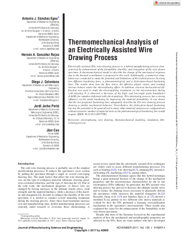 (PDF) Thermomechanical Analysis of an Electrically Assisted Wire ...