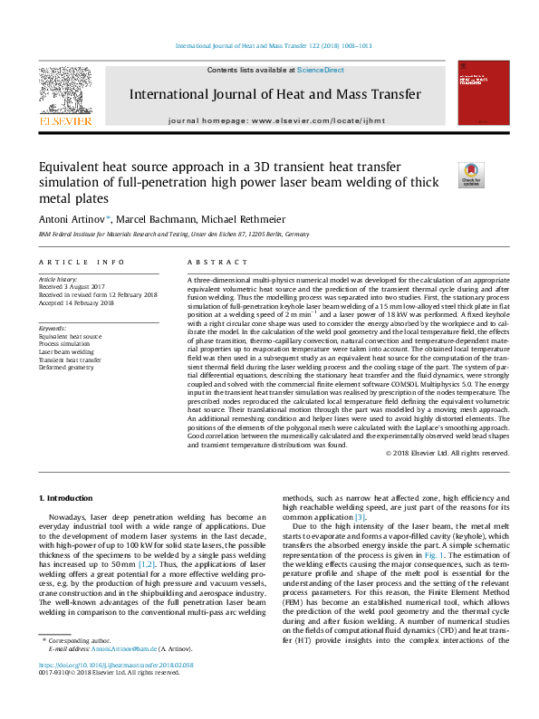 (PDF) Equivalent heat source approach in a 3D transient heat transfer ...