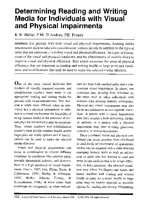 (PDF) Determining Reading and Writing Media for Individuals with Visual ...