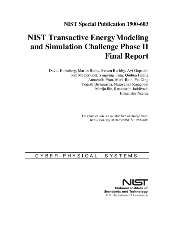 (PDF) NIST Transactive Energy Modeling and Simulation Challenge Phase ...