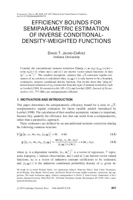 Pdf Efficiency Bounds For Semiparametric Estimation Of Inverse