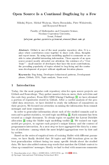(PDF) Open Source Is a Continual Bugfixing by a Few