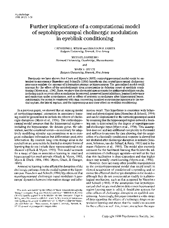 (PDF) Further implications of a computational model of septohippocampal ...