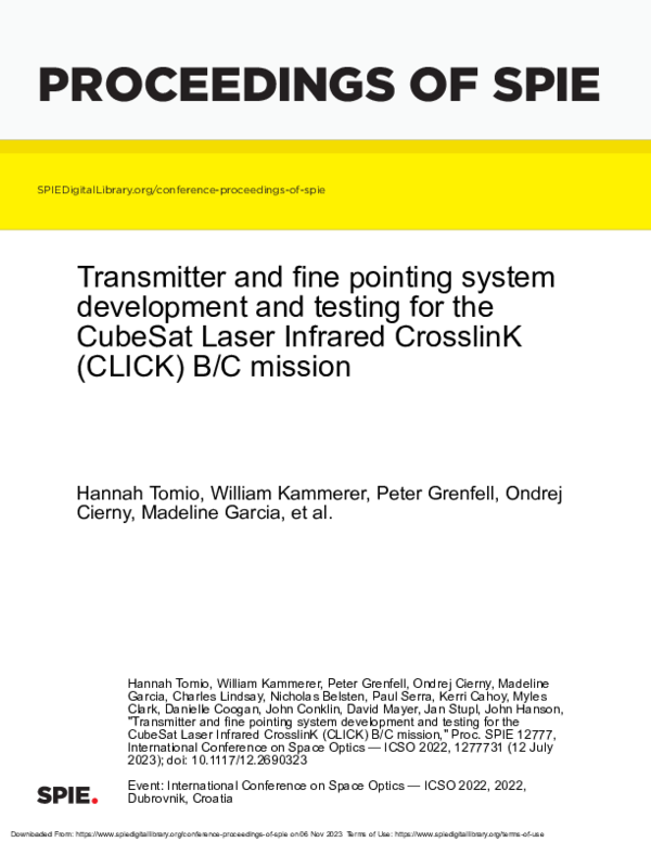 (PDF) Transmitter and fine pointing system development and testing for ...