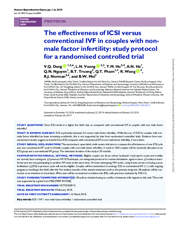 (PDF) The effectiveness of ICSI versus conventional IVF in couples with non-male factor ...
