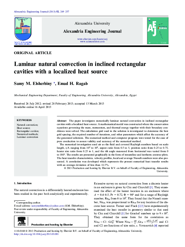 Pdf Laminar Natural Convection In Inclined Rectangular Cavities With A Localized Heat Source