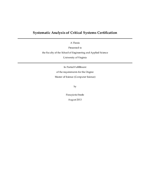(PDF) Systematic Analysis of Critical Systems Certification