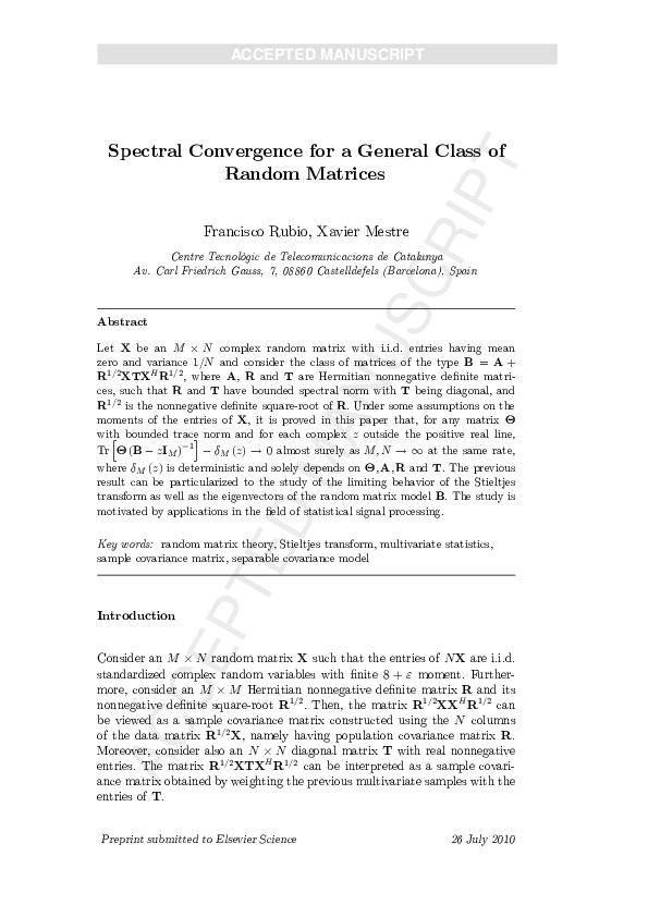 (PDF) Spectral convergence for a general class of random matrices