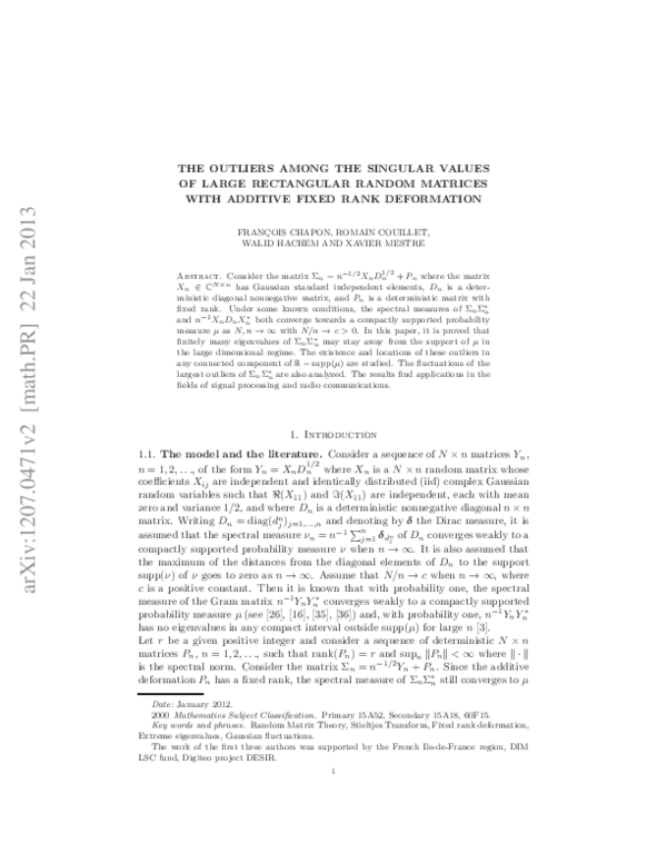 (PDF) The Outliers Among The Singular Values Of Large Rectangular Random Matrices With Additive ...