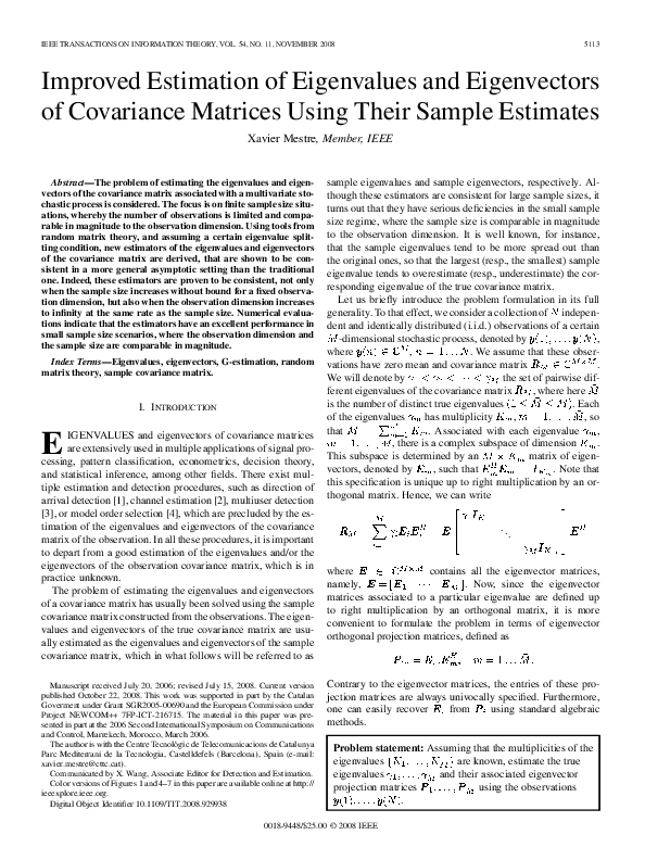 Pdf Improved Estimation Of Eigenvalues And Eigenvectors Of Covariance Matrices Using Their