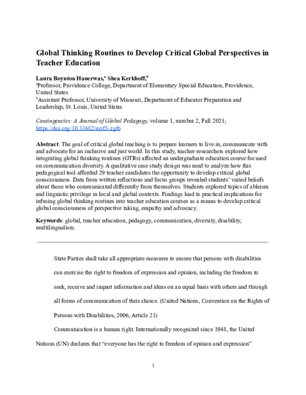 (PDF) Global Thinking Routines to Develop Critical Global Perspectives ...