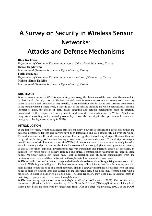 (PDF) A Survey on Security in Wireless Sensor Networks