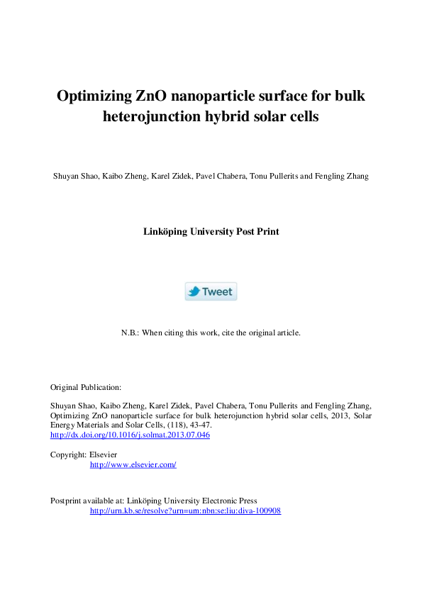 (PDF) Optimizing ZnO nanoparticle surface for bulk heterojunction ...