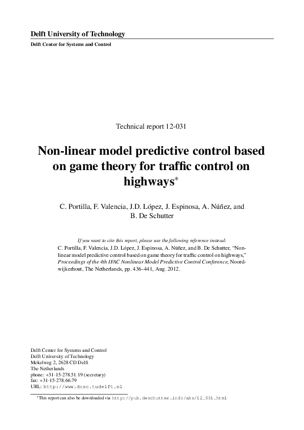 (PDF) Non-Linear Model Predictive Control Based on Game Theory for ...
