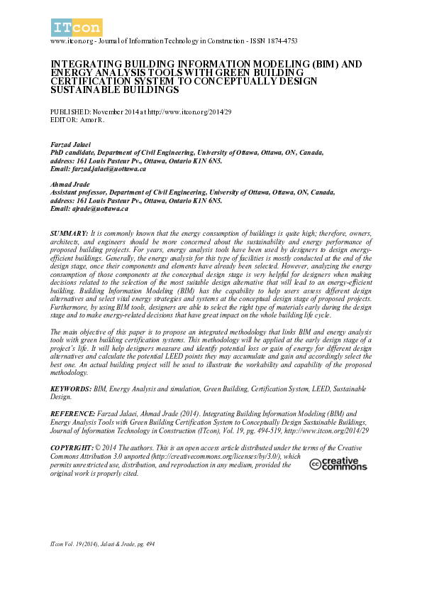 (PDF) Integrating Building Information Modeling (BIM) and Energy Analysis Tools with Green ...