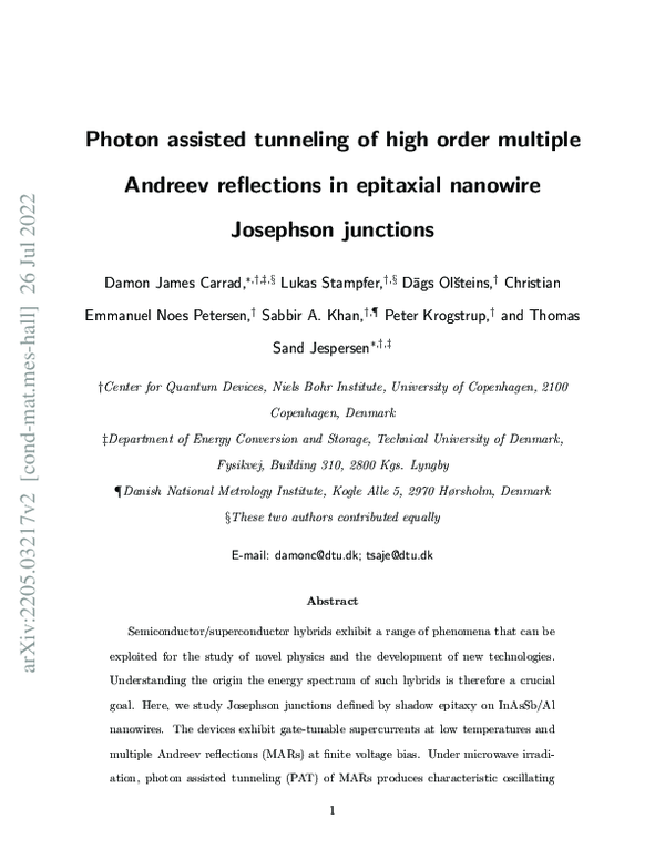 (PDF) Photon-Assisted Tunneling of High-Order Multiple Andreev Reflections in Epitaxial Nanowire ...