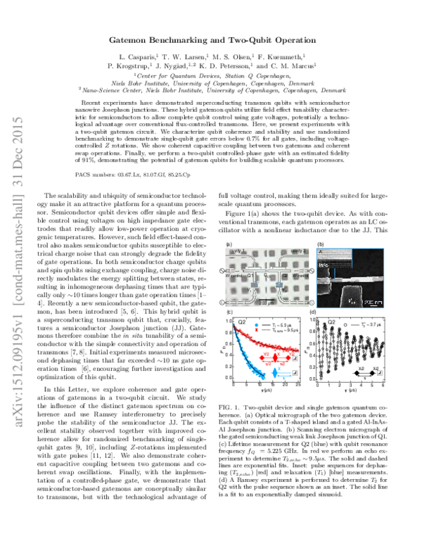 (PDF) Gatemon Benchmarking and Two-Qubit Operations | Peter Krogstrup ...