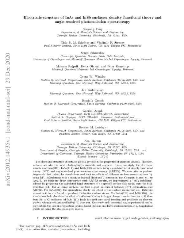 (PDF) Electronic Structure of InAs and InSb Surfaces: Density ...