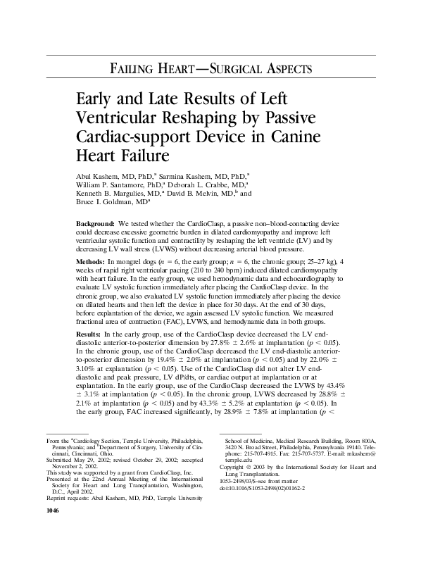 (PDF) Early and late results of left ventricular reshaping by passive ...